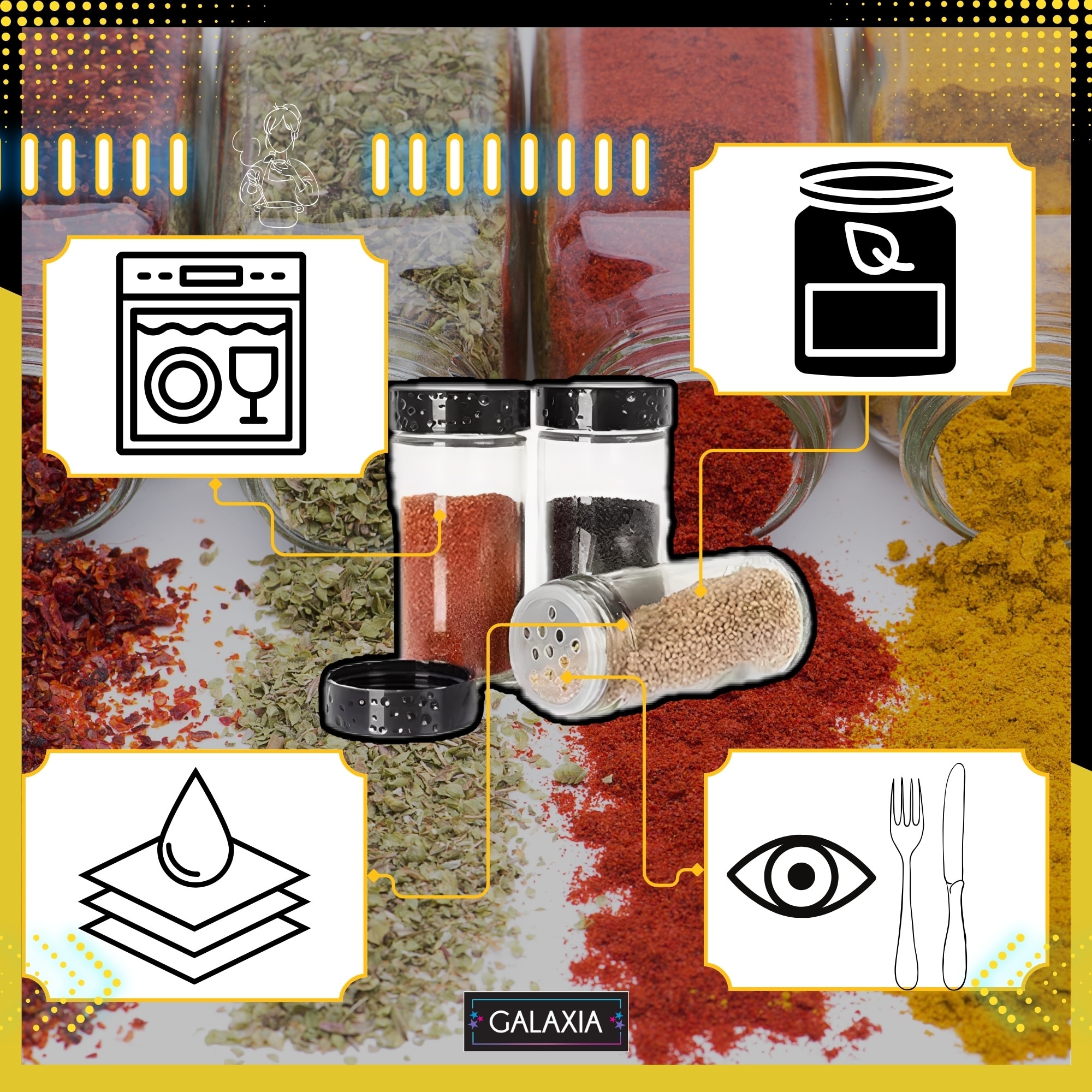 Suport Rotativ Condimente GALAXIA® 20 Borcane Sticla, Recipiente ...