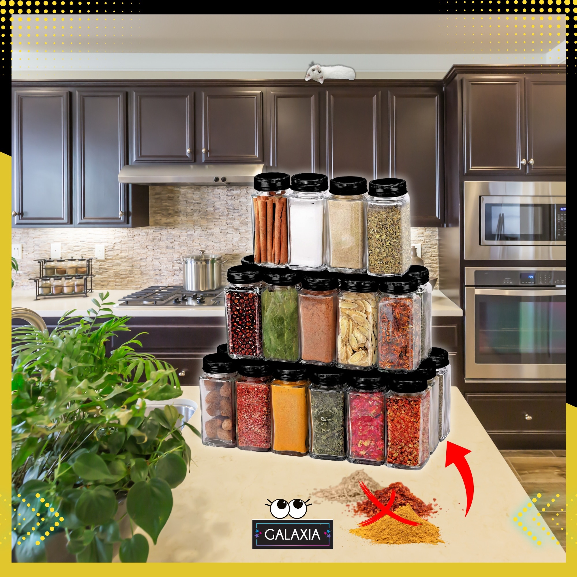 Set 24 Recipiente Condimente GALAXIA® – Organizator Bucatarie, Borcane ...