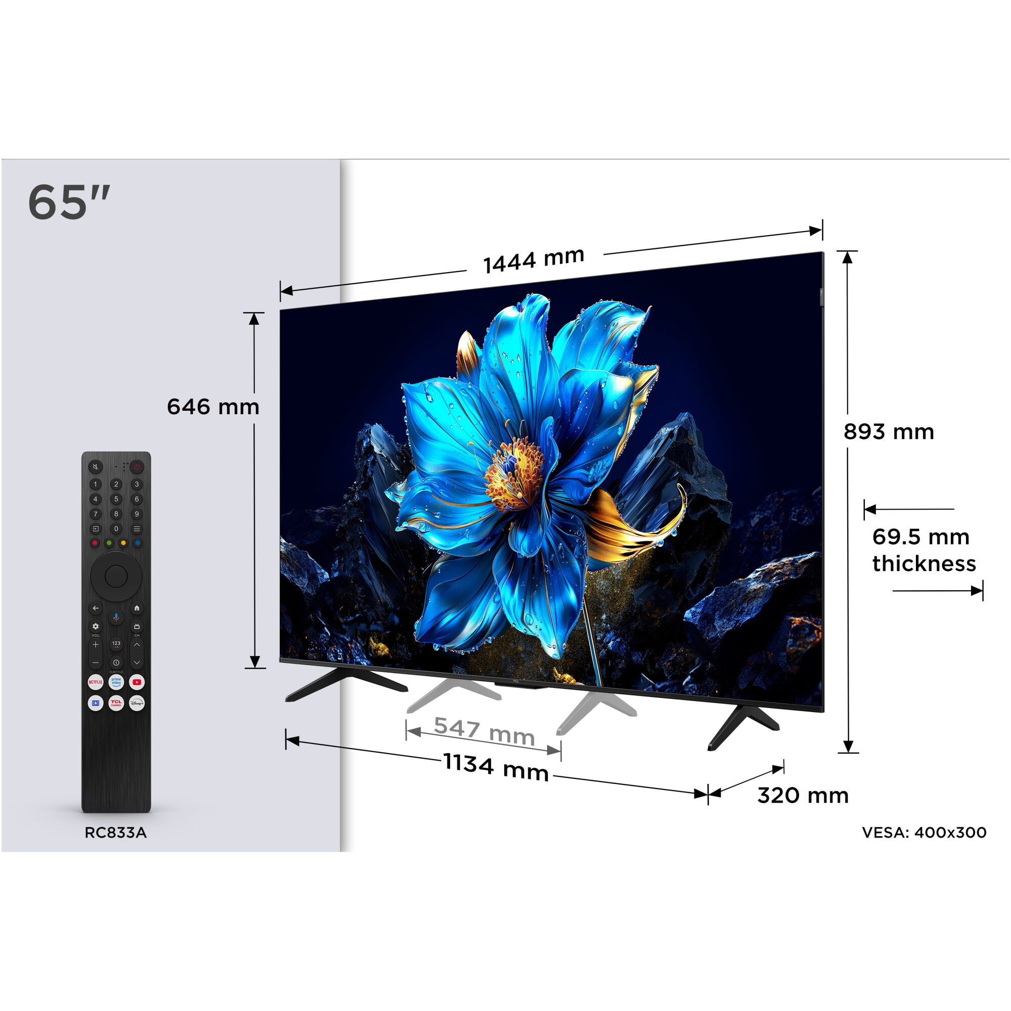 Televizor TCL QLED 65P7K, 164 cm, Smart Google TV, 4K Ultra HD, Clasa F (Model 2025) - eMAG.ro