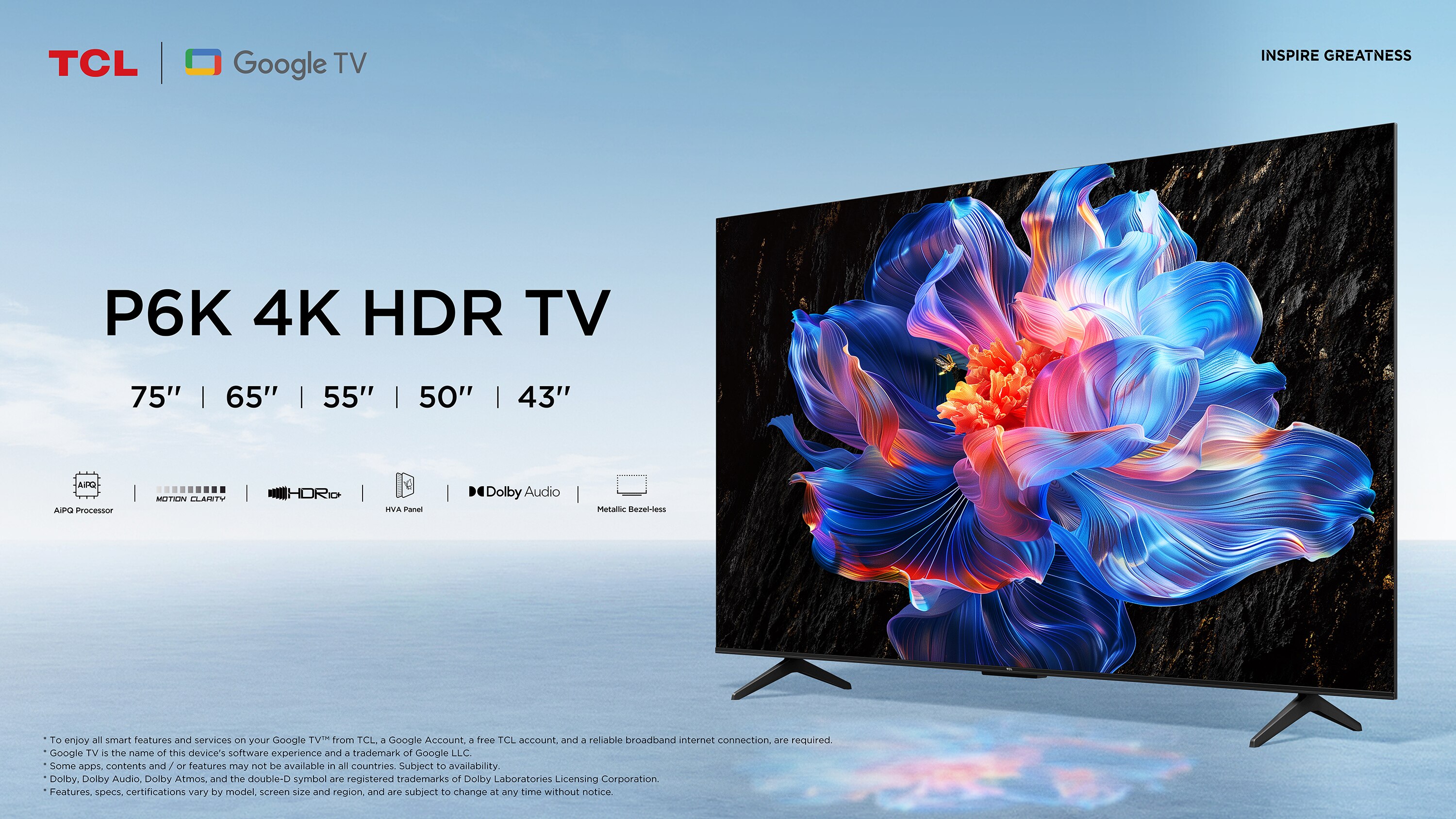 Televizor TCL LED 55P6K, 139 cm, Smart Google TV, 4K Ultra HD, Clasa E ...