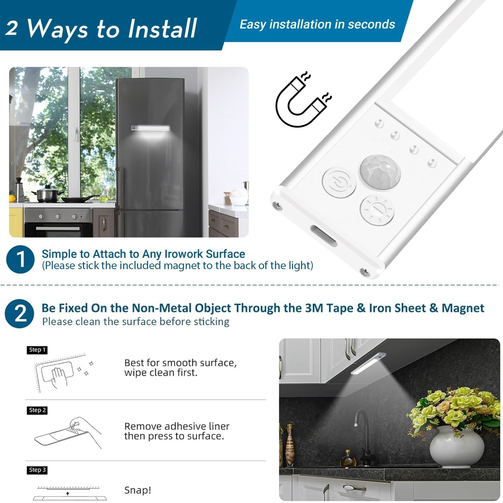 Set de iluminat LED inteligent cu senzor de miscare, reincarcabil USB ...