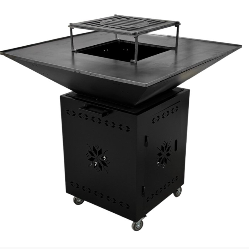 Fire Pit, Gratar cu plita 95x 95 cm din otel 10 mm pe lemne, pentru ...