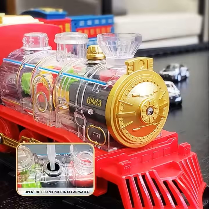 Trenulet Electric cu Aburi RetroSteamTrain pentru Copii, Include Tren ...