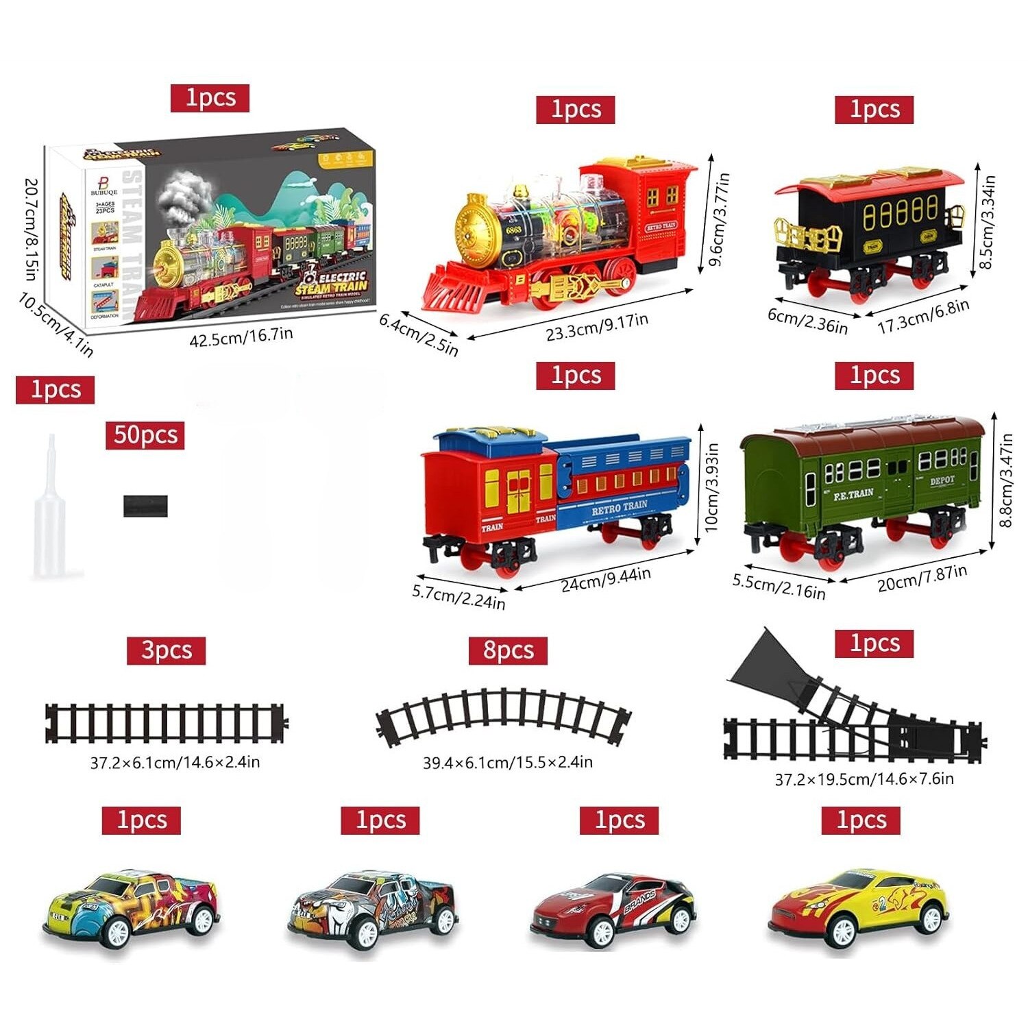Trenulet Electric cu Aburi RetroSteamTrain pentru Copii, Include Tren ...