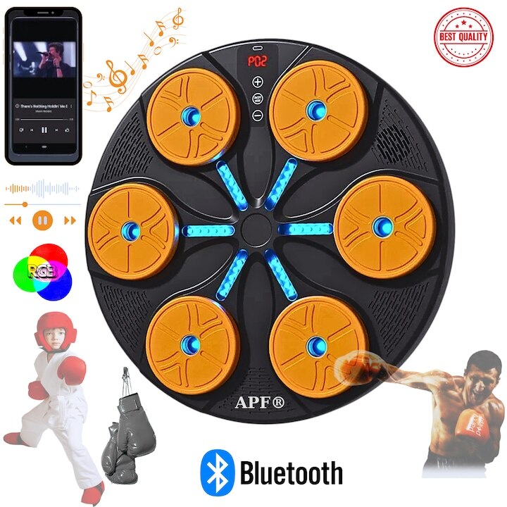 Aparat Smart de Box APF® cu Lumini RGB, Bluetooth, Manusi Negre si ...