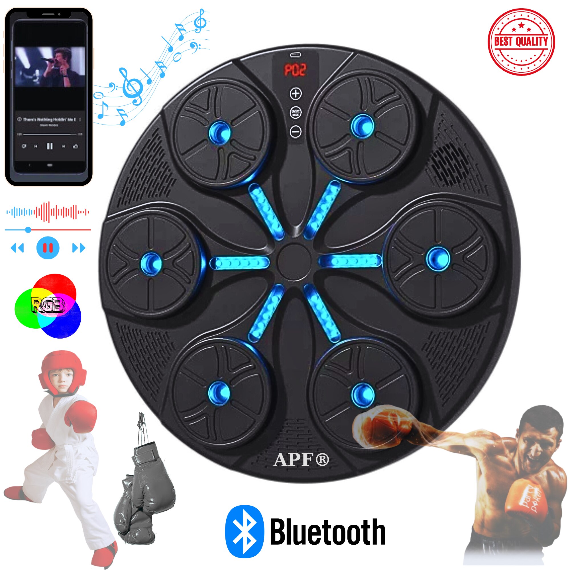 Aparat Smart de Box APF® cu Lumini RGB, Bluetooth, Manusi Negre si ...