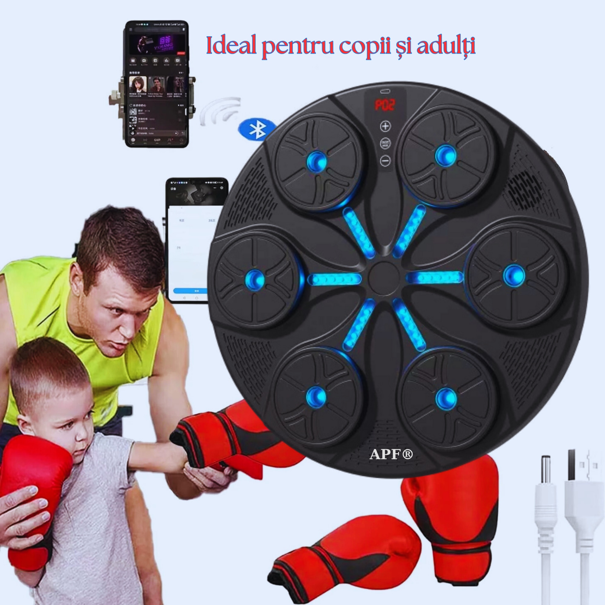 Aparat Smart de Box APF® cu Lumini RGB, Bluetooth, Manusi Negre si ...