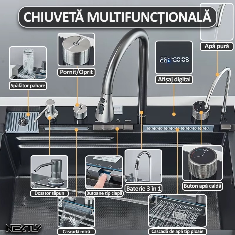 Set chiuveta multifunctionala smart, NEXTLY, afisaj digital, doua ...