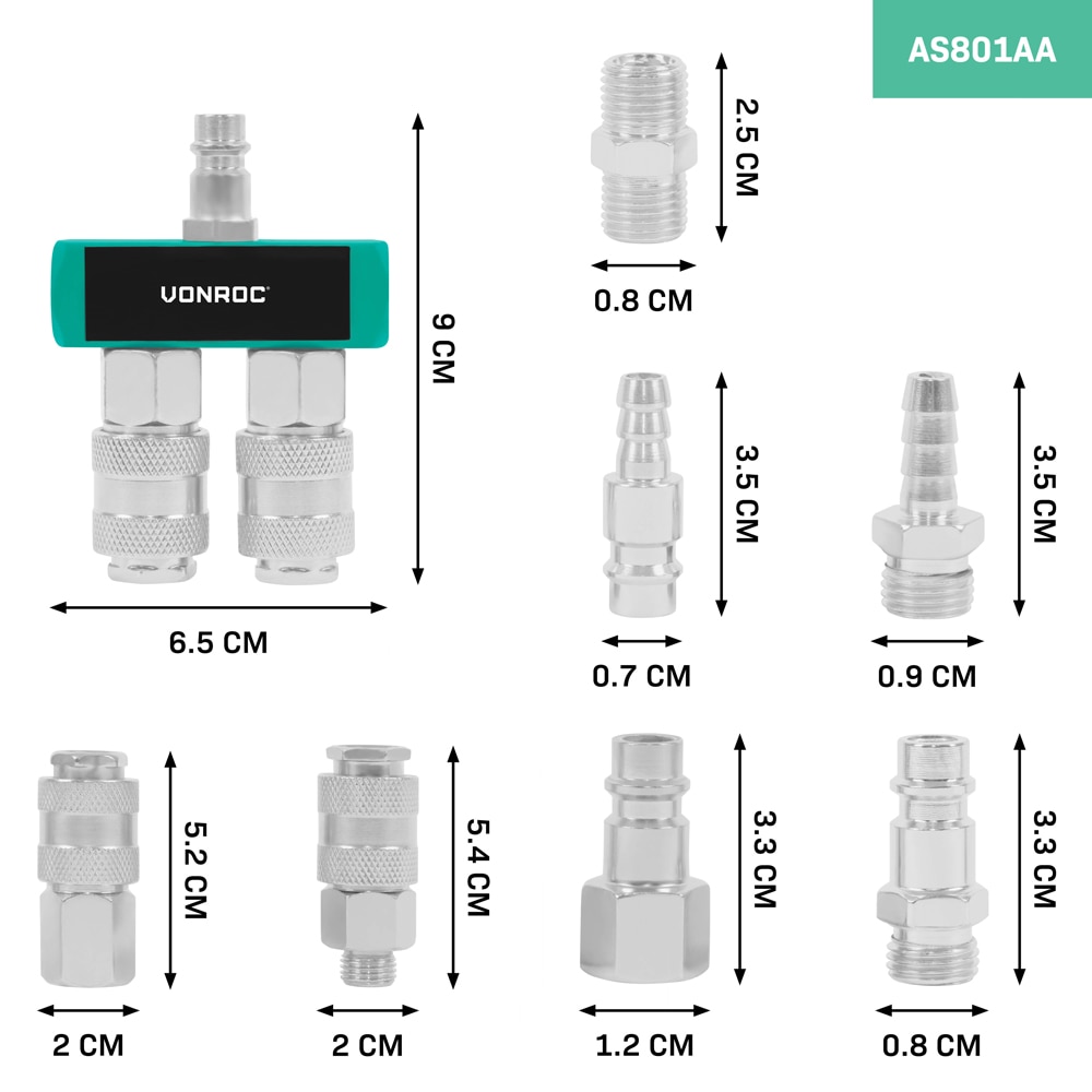 Set cuple rapide VONROC, AS801AA, Pentru furtune de aer si scule ...
