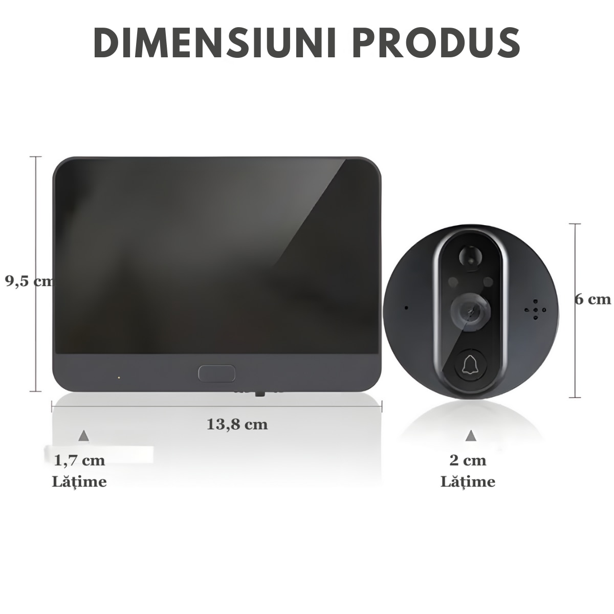 Vizor Video Inteligent Wi-Fi cu Sonerie, Interfon cu Camera HD 1080P ...