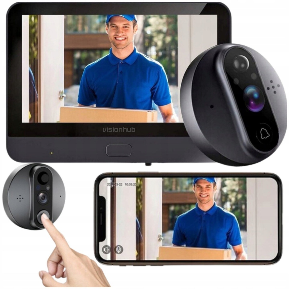 Vizor Video Inteligent Wi-Fi cu Sonerie, Interfon cu Camera HD 1080P ...