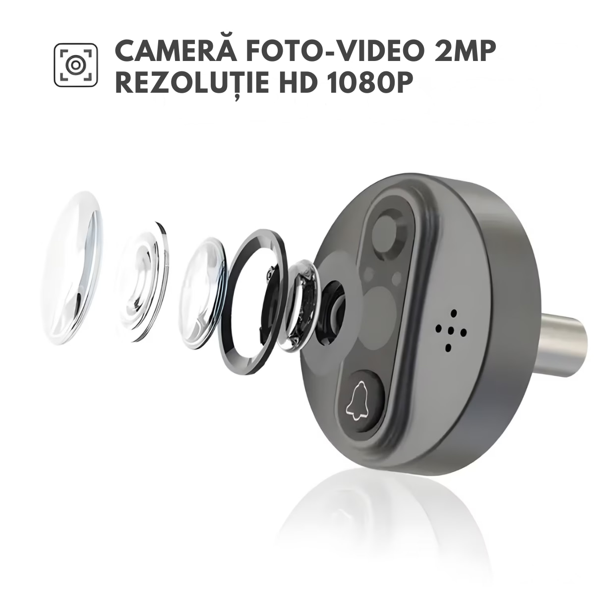 Vizor Video Inteligent Wi-Fi cu Sonerie, Interfon cu Camera HD 1080P ...