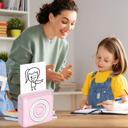 Imprimanta termica portabila, mini, Bluetooth, roz, 8.4x8.4x3.8cm, set ...
