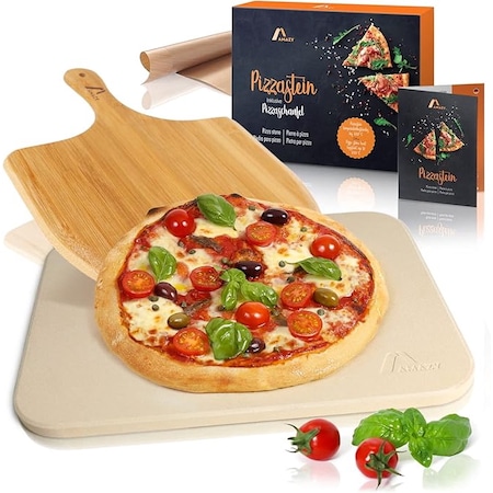 Set Piatra copt, lopata lemn si foaie de copt permanenta, Amazy, 38 cm ...