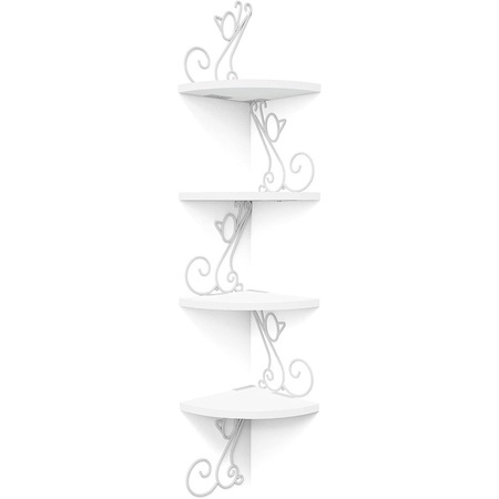 Rafturi suspendate 4 nivele, colt, din lemn rustic alb, decor pisica ...