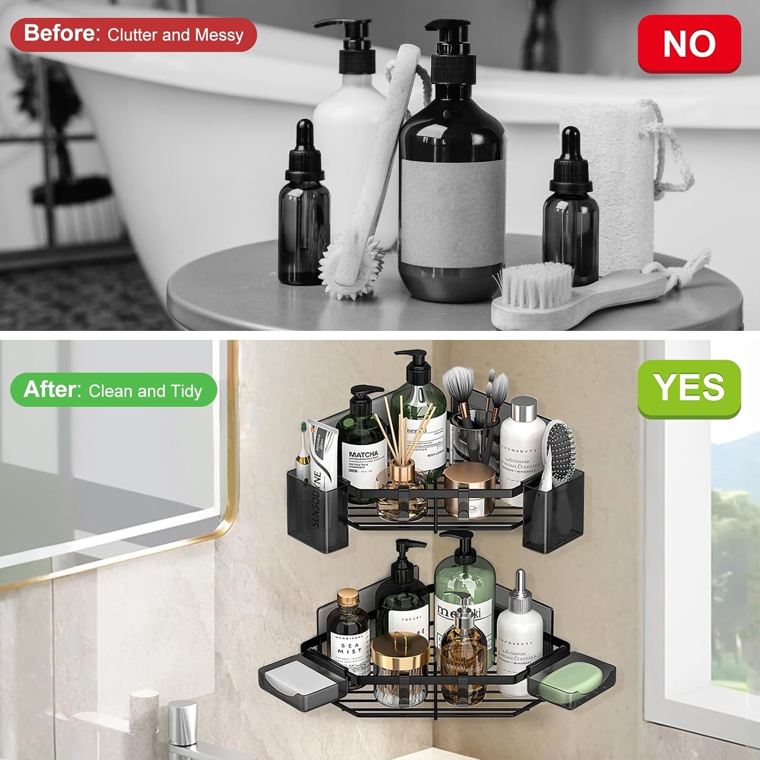 Set 6 Etajere Colt pentru Baie – Raft de Dus din Otel Inoxidabil ...