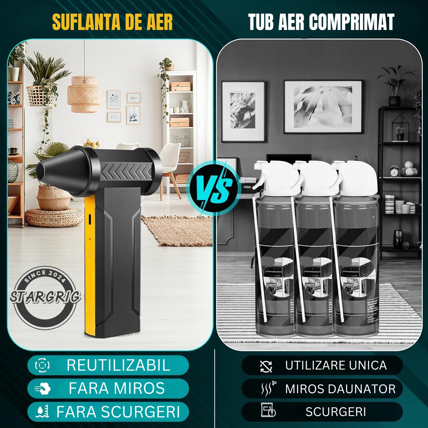 Suflanta Aer Comprimat Portabila STARGRIG®, Turbo Fan, 160000 RPM ...