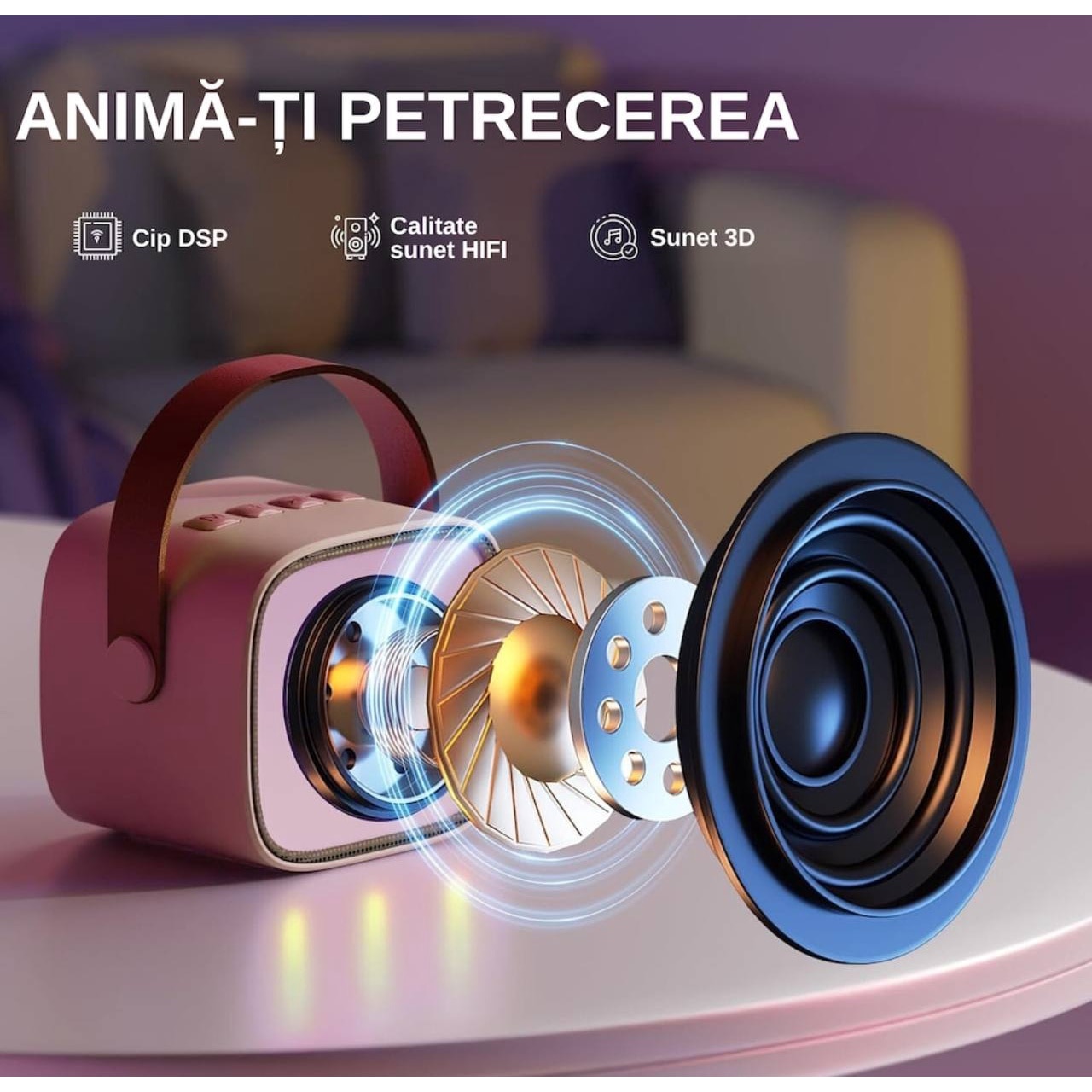 Boxa portabila, Set karaoke cu 2 microfoane wireless pentru copii si ...