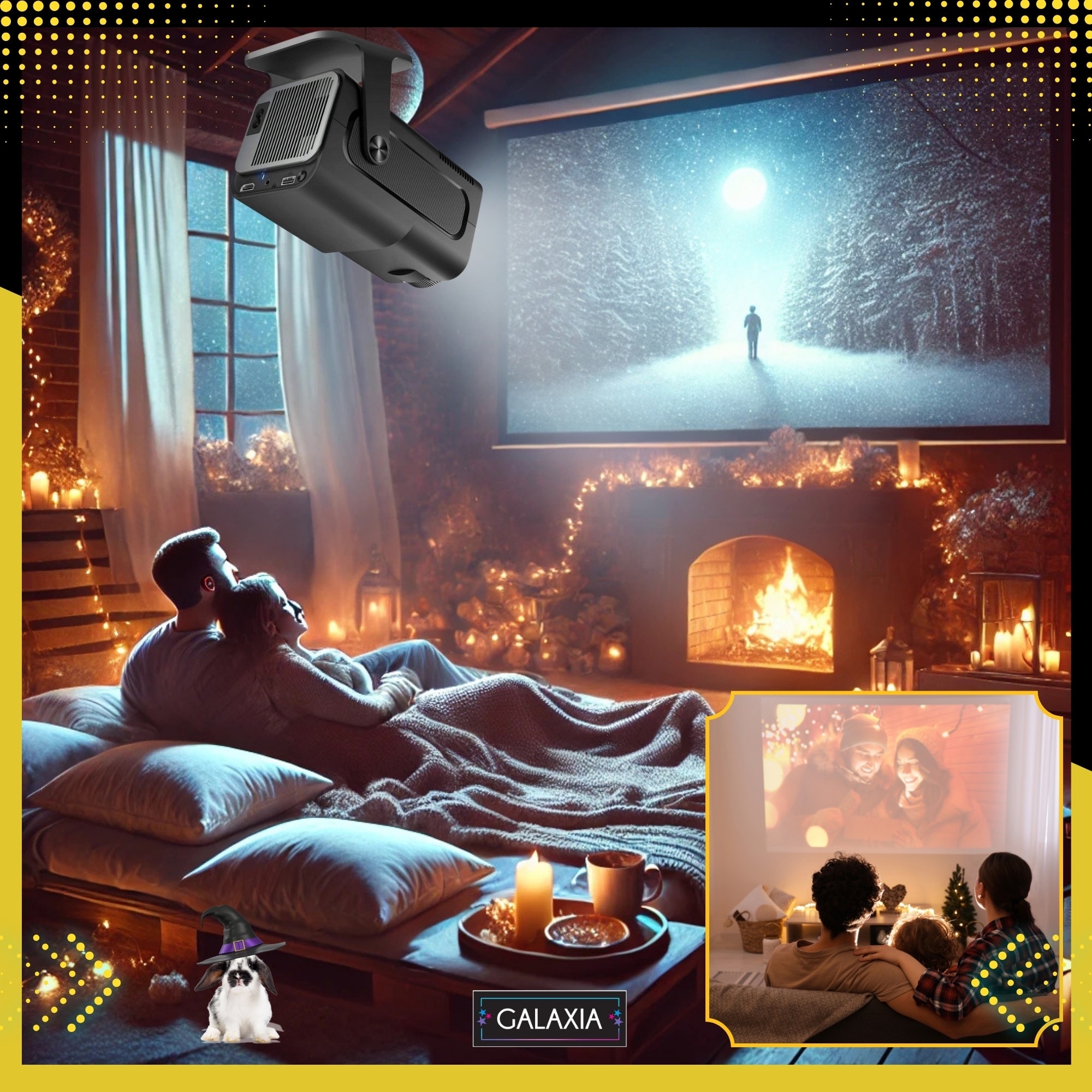 Videoproiector Smart LED portabil GALAXIA® cu Android 12, Wi-Fi 6, BT 5 ...