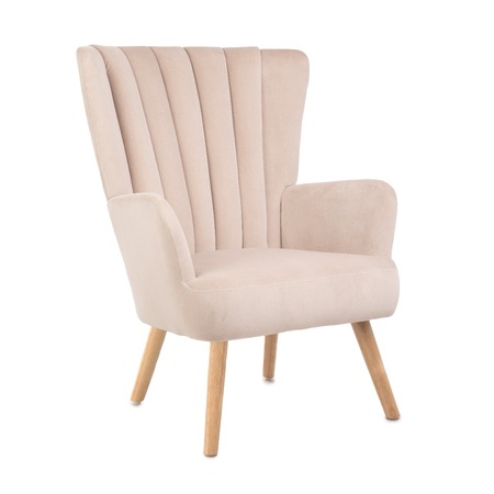Fotoliu bej HOMLA MILLS, 60x75x102 cm, tapitat cu velur, spatar inalt ...
