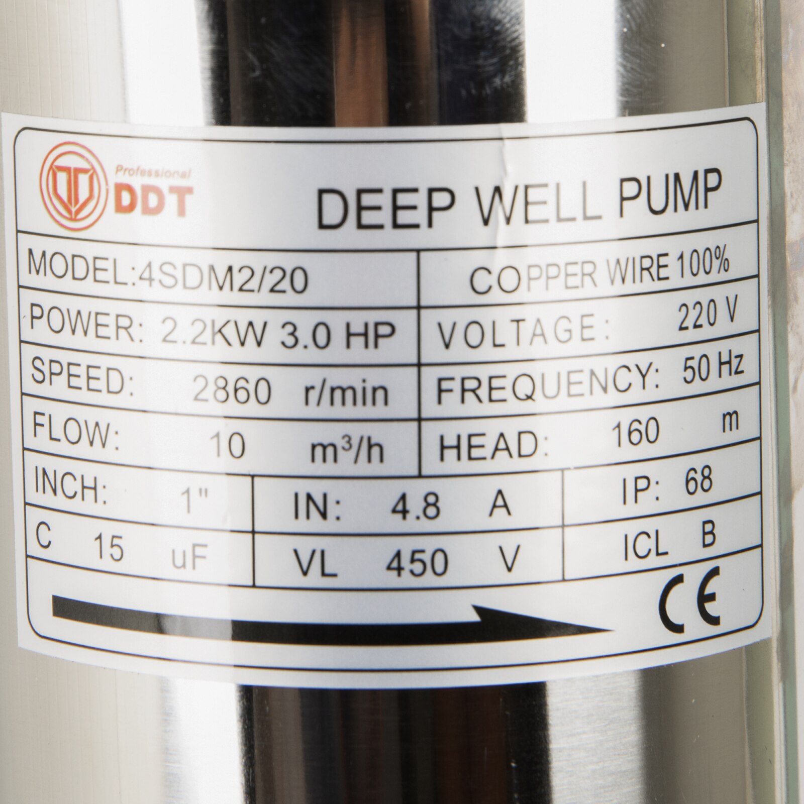 Pompa submersibila de mare adancime, DDT, 4SDM2-20, 2200 W, Inox, 20 ...