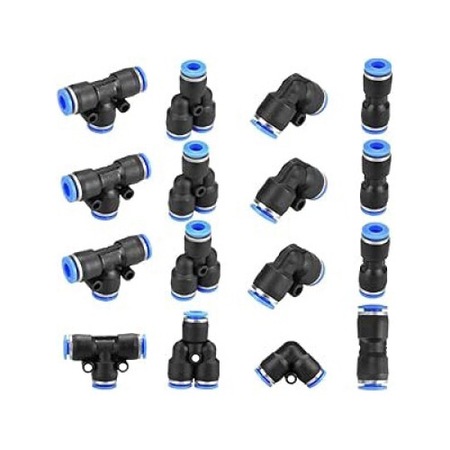 Set cuplaje rapide pneumatice, 6 mm, 4 tipuri diferite, negru-albastru ...