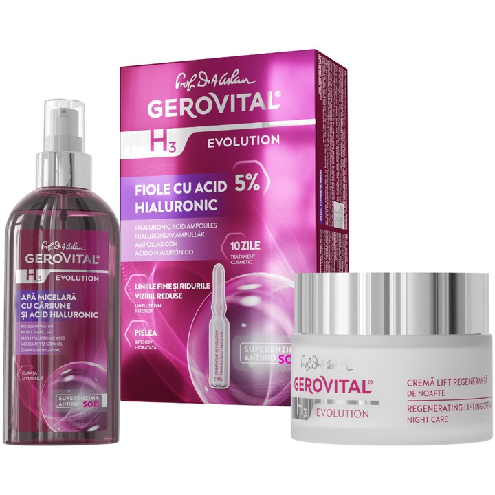 Gerovital H3 Evolution ajándékcsomag: Micellás víz aktív szénnel és ...