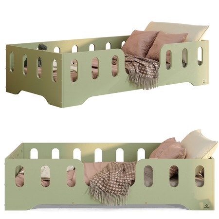 Pat copii 200x90 in culoare verde din lemn de pin cu balustrada de ...