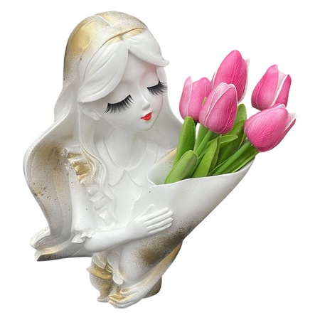 Vaza decorativa Lola fara fundita din ipsos, 27 cm, alb cu gold cu ...