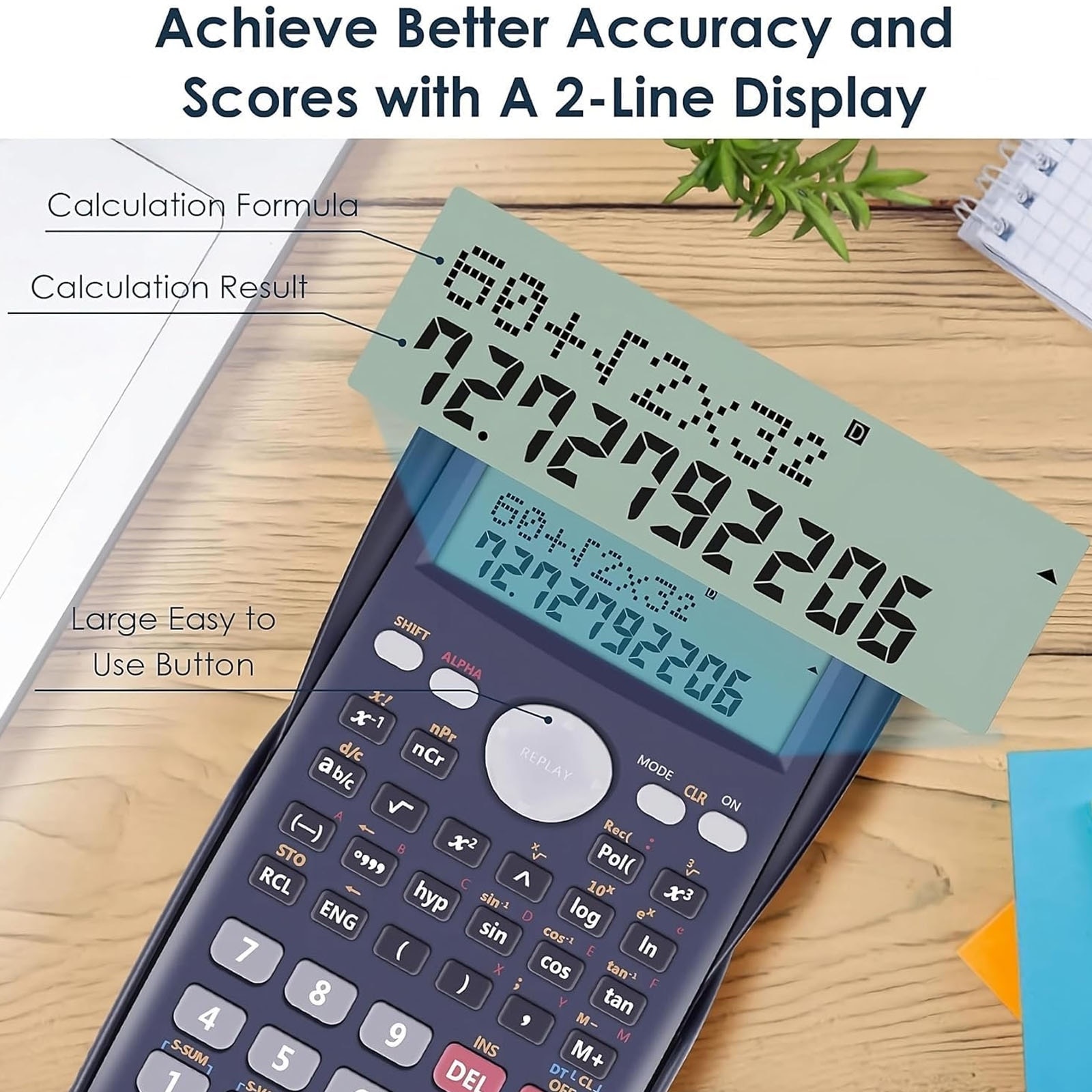 Calculator stiintific, Hggzeg, Cu 2 baterii AA, Ecran mare de 12 cifre ...