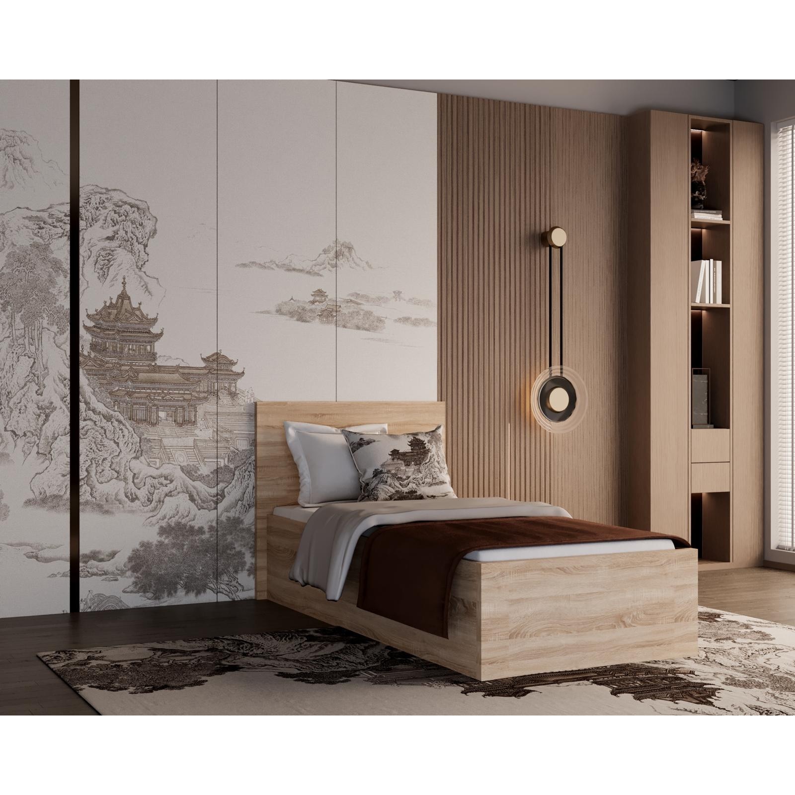 Pat 1 persoana, cu saltea, 90x200 cm, Stejar Sonoma, Pal 18 mm - eMAG.ro