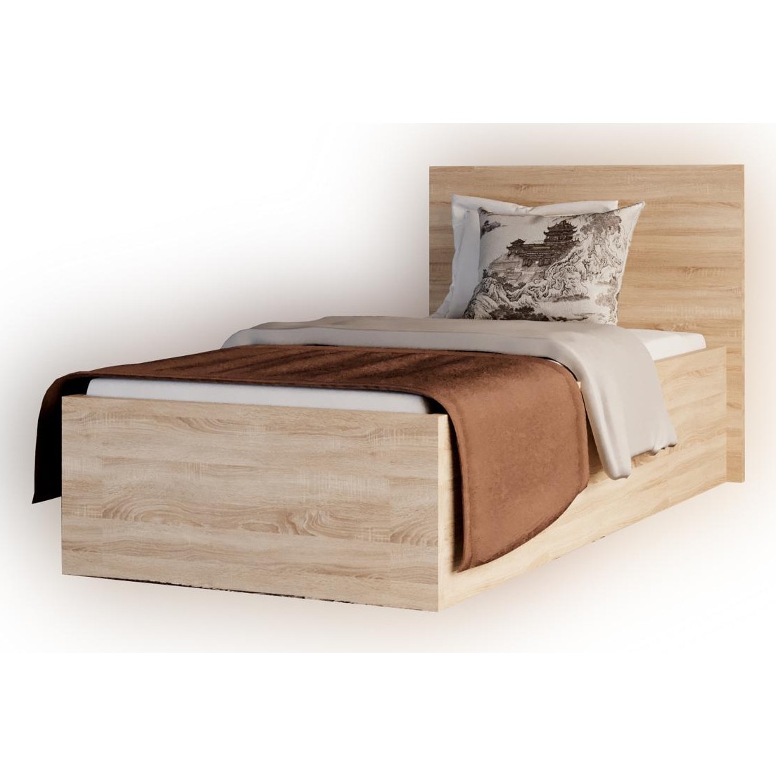 Pat 1 persoana, cu saltea, 90x200 cm, Stejar Sonoma, Pal 18 mm - eMAG.ro