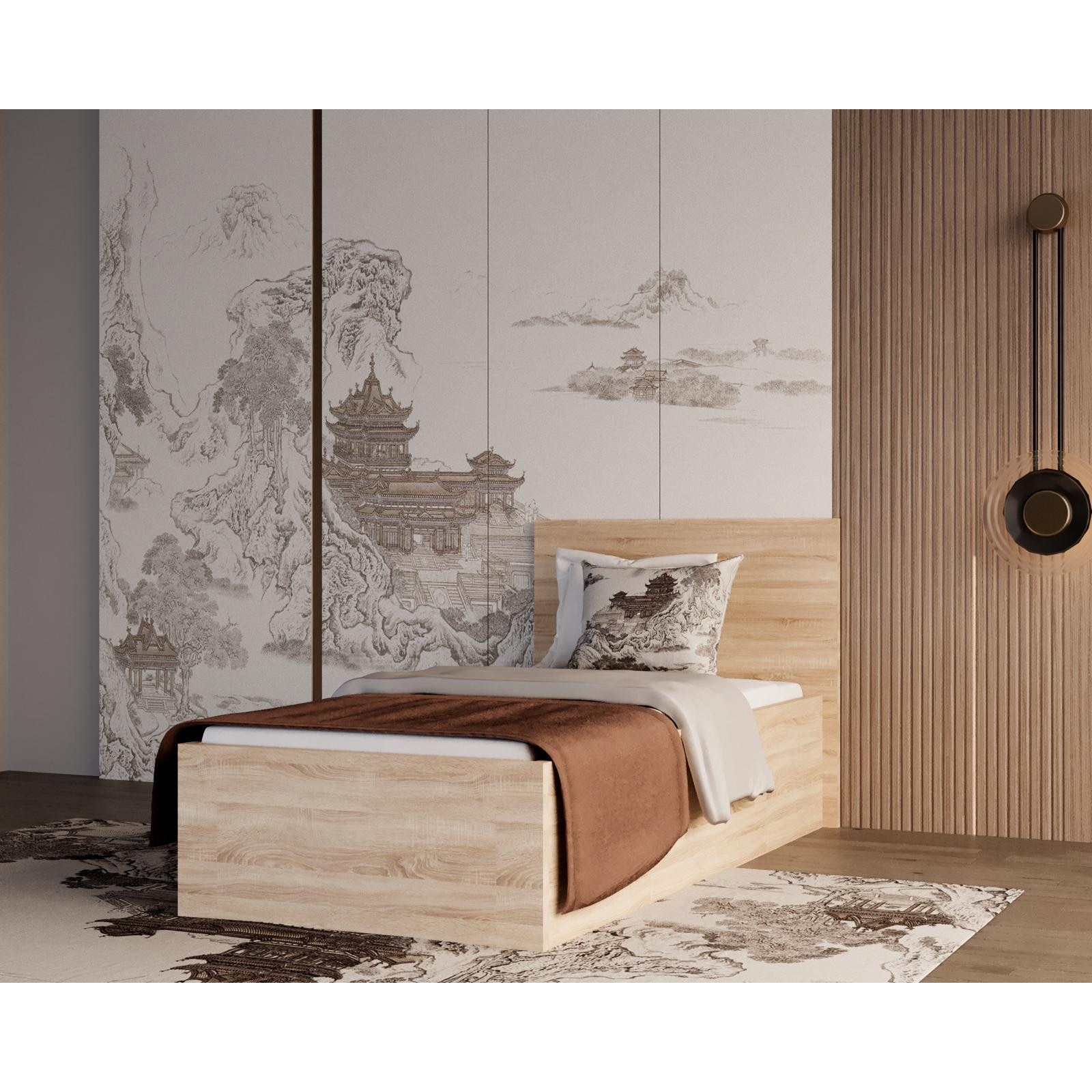 Pat 1 persoana, cu saltea, 90x200 cm, Stejar Sonoma, Pal 18 mm - eMAG.ro