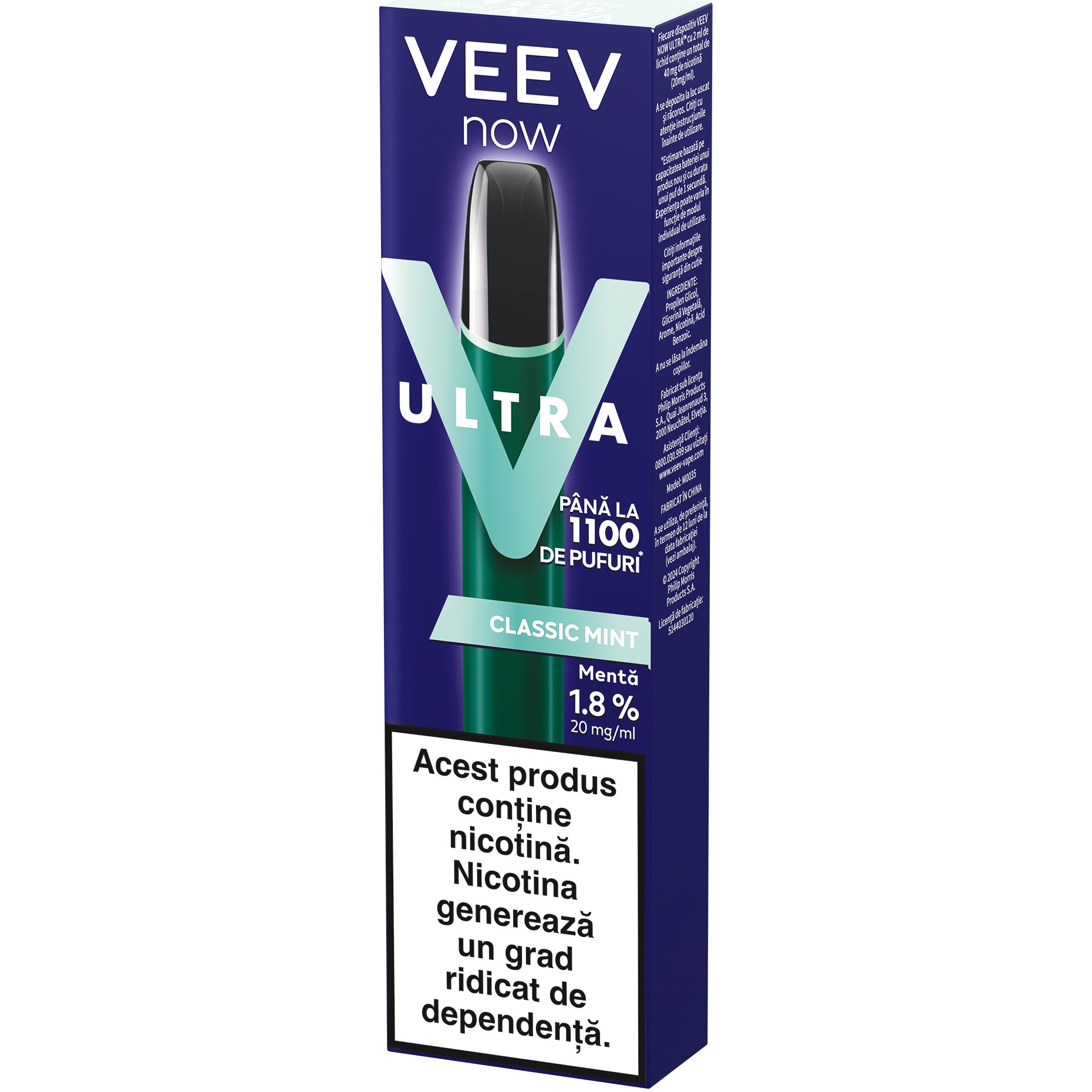 Tigara electronica Veev Now Ultra, Classic Mint, disposable, 1.8%, 2ml ...