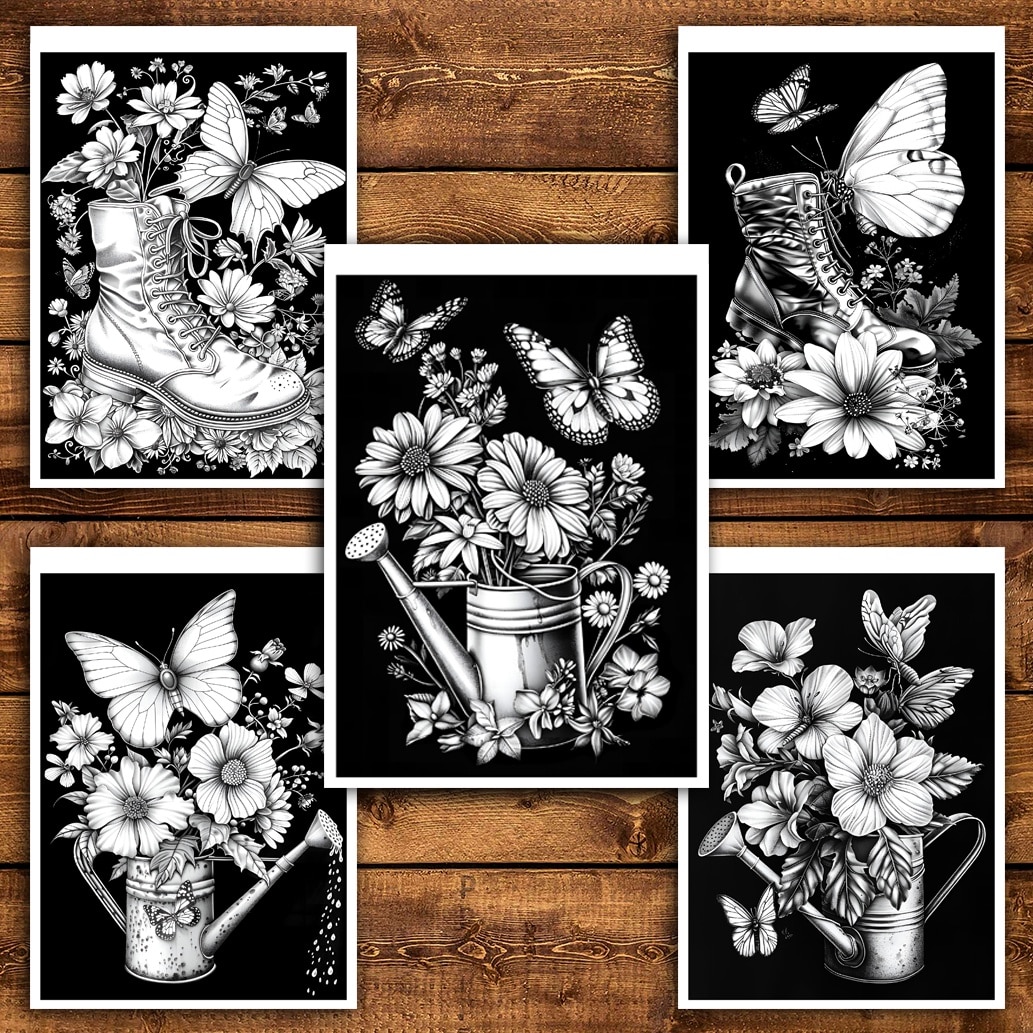 Anti-stressz kifestőkönyv, 30 illusztrációs Pillangók fekete háttérrel ...