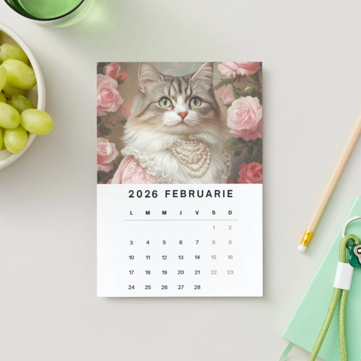 Calendar cu pisici elegante, 2026, calendar de birou cu suport negru ...