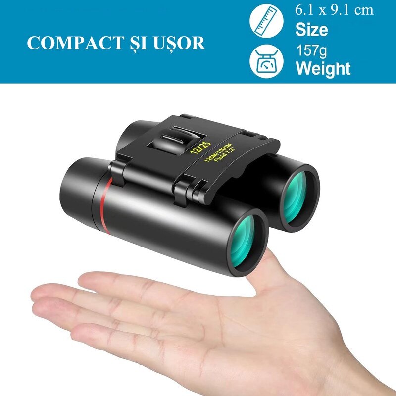 Binoclu compact Yagizaai 12x25, usor, pliabil, pentru observarea ...
