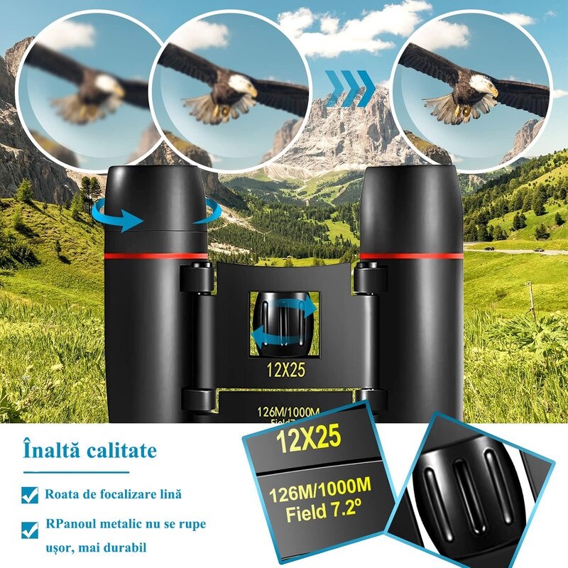 Binoclu compact Yagizaai 12x25, usor, pliabil, pentru observarea ...