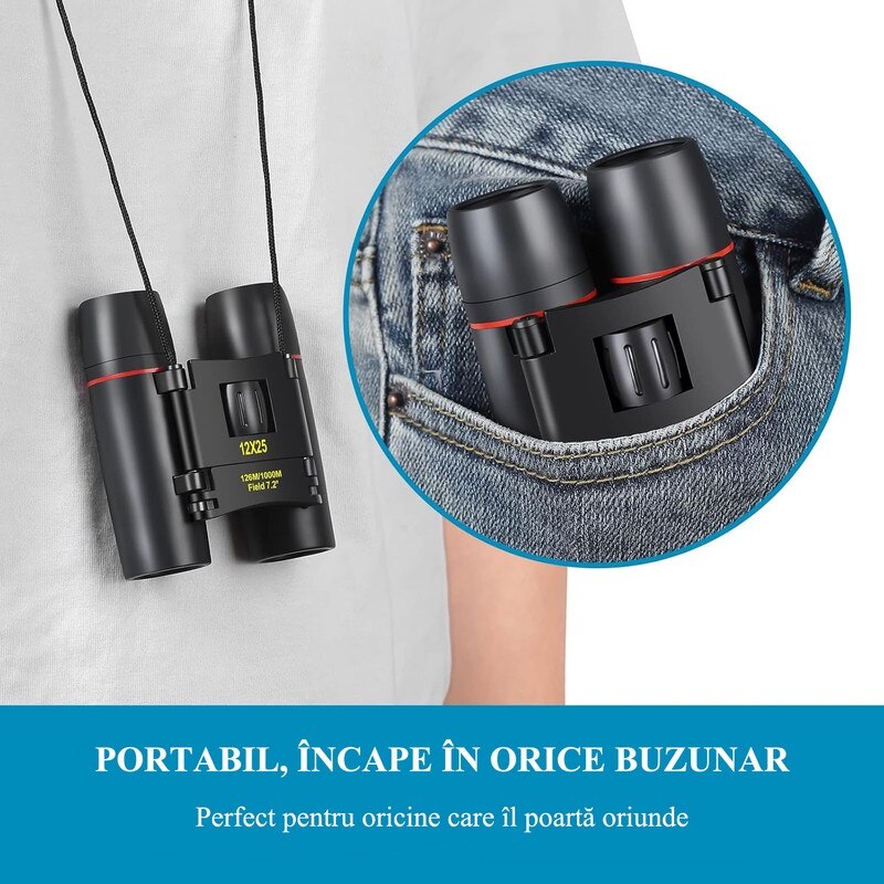 Binoclu compact Yagizaai 12x25, usor, pliabil, pentru observarea ...