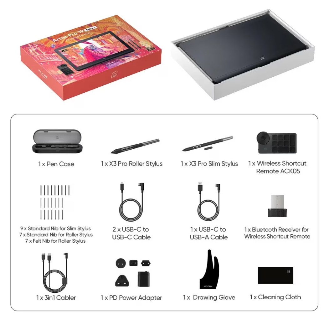 Grafikus táblagép, XP-PEN, Artist 19 Pro Gen 2 4K, 16K X3 Pro Pen, 99,8 ...