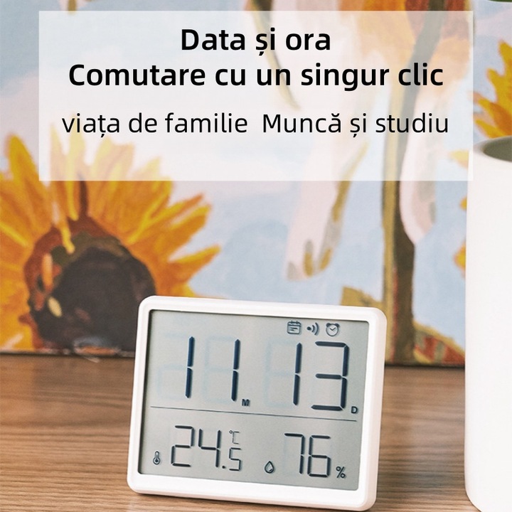Ceas decorativ, ecran LCD, alarma, afisare ora si temperatura, design ...
