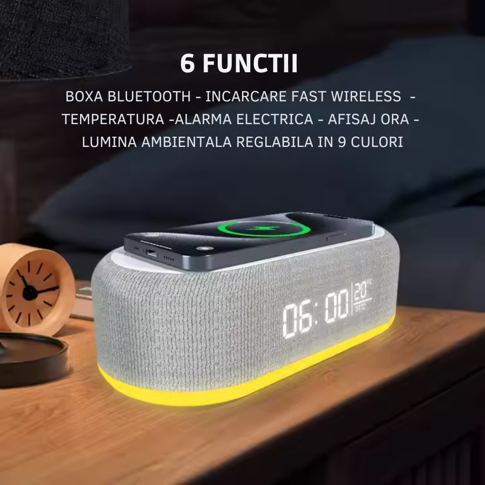 Ceas 6 in 1 Decorativ Digital Multifunctional Binovation® cu Boxa ...