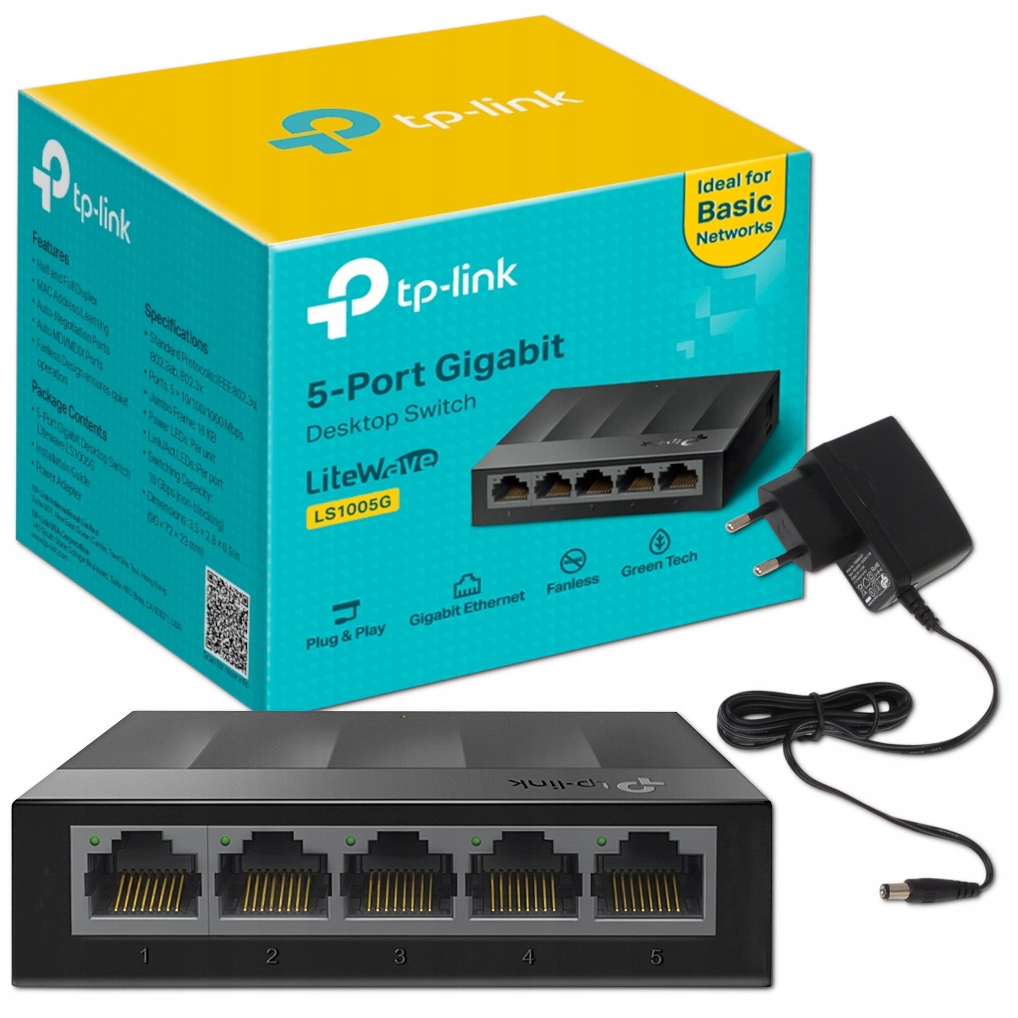 Switch TP LINK, LS1005G 5 porturi Gigabit, 10/100/1000Mb/s, montare desktop, fara ventilator ...
