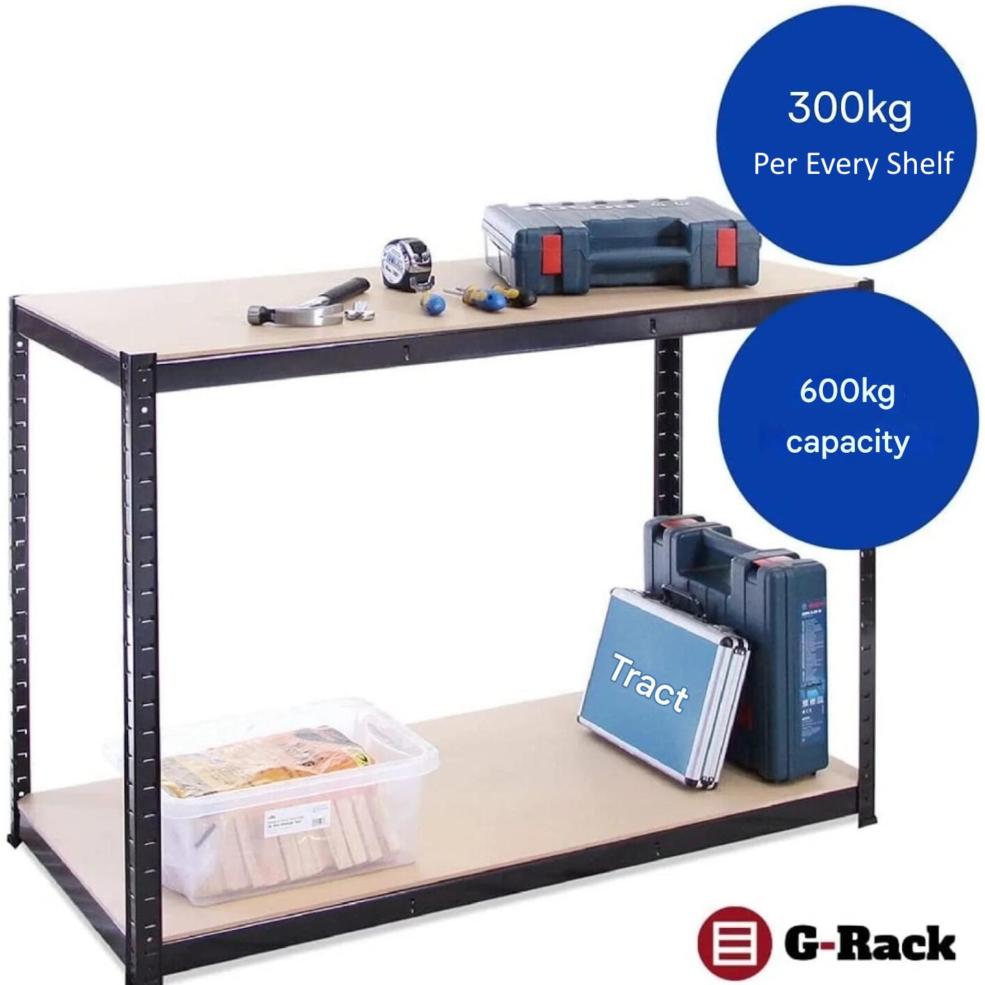 G-Rack fém tárolópolc, 90 x 120x 60 cm, 2 polc, 300 kg/polc, acél váz ...