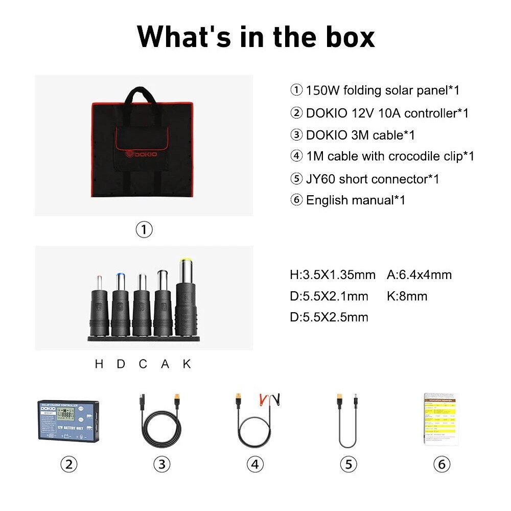 Kit panou solar pliabil 150W DOKIO, design portabil, cablu 3M, cablu cu ...