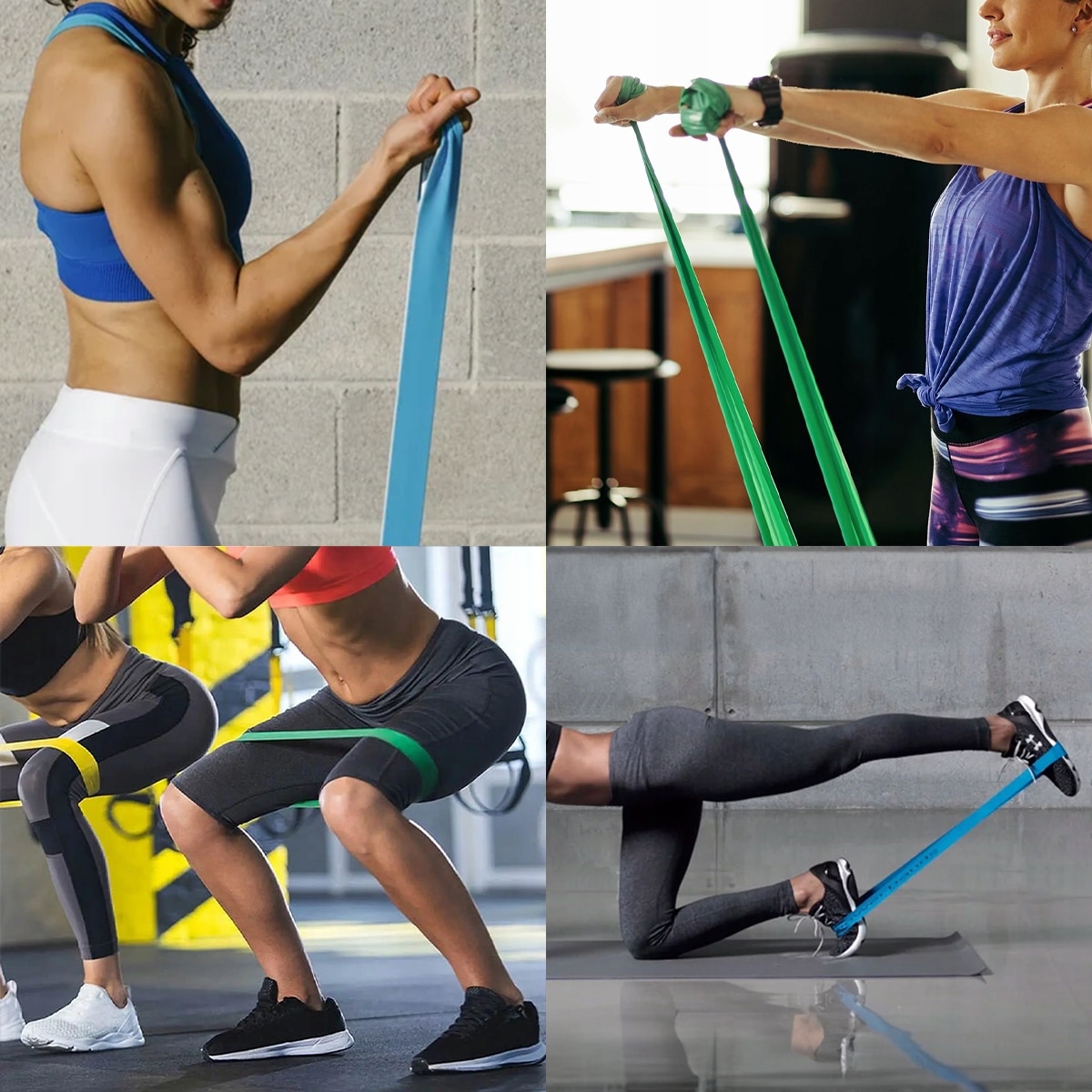 Set de 5 benzi de fitness, rezistenta variabila, multicolor, accesorii ...