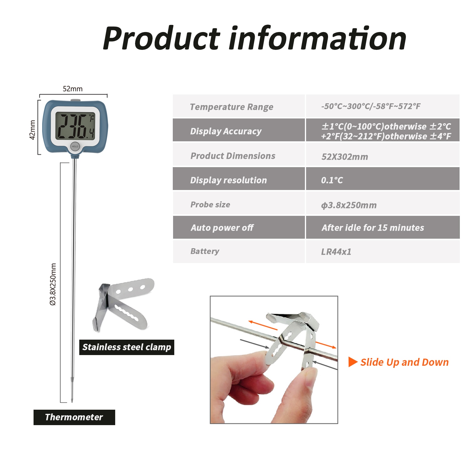 Termometru digital pentru bomboane, 180° display rotativ, clip pentru ...