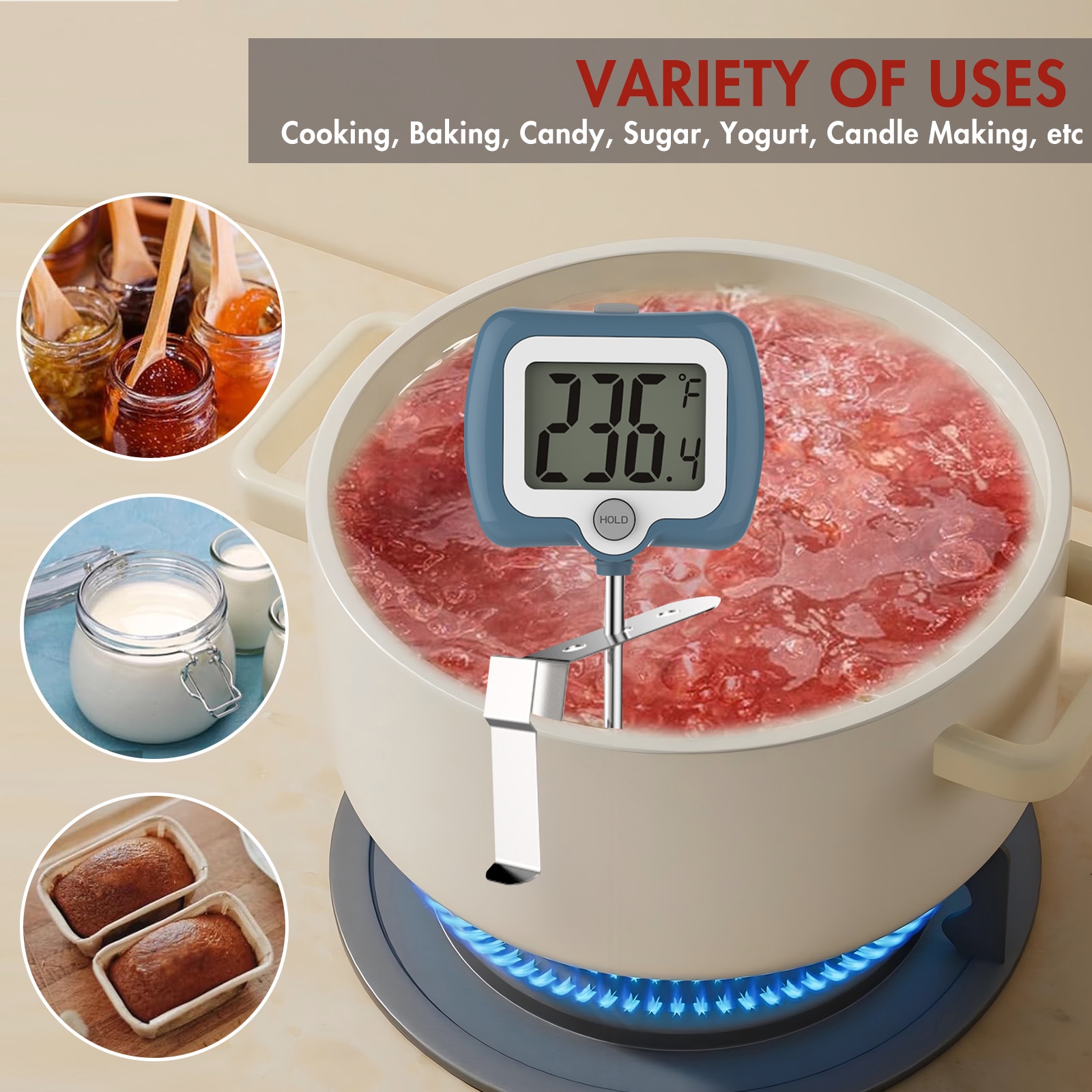 Termometru digital pentru bomboane, 180° display rotativ, clip pentru ...