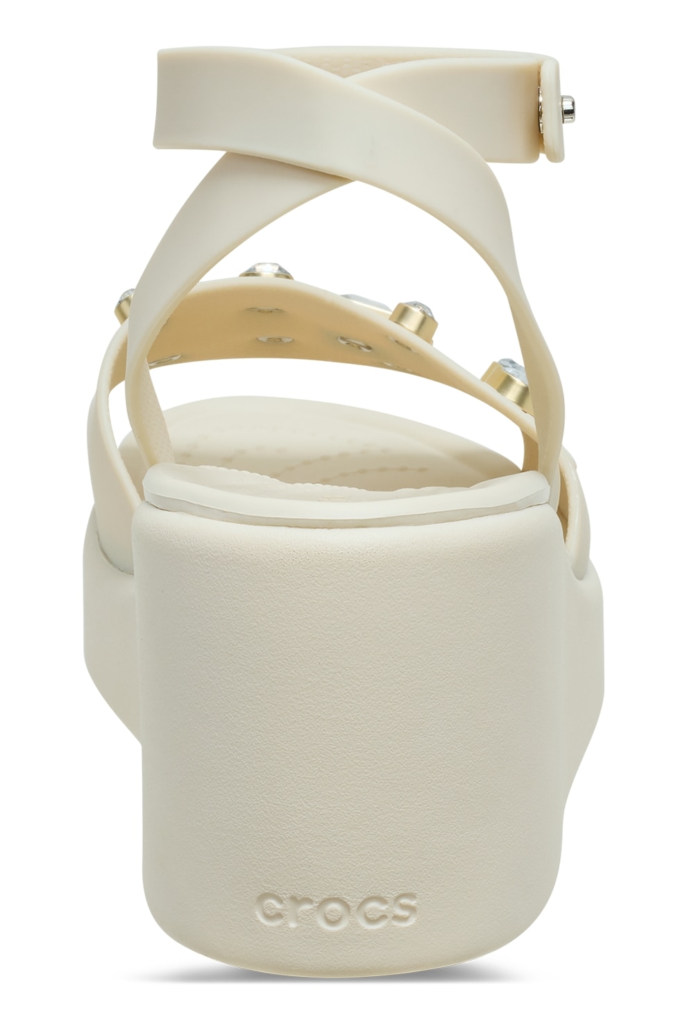 Crocs, Скосени сандали с декоративни камъни, Мръснобял, 37-38 - eMAG.bg