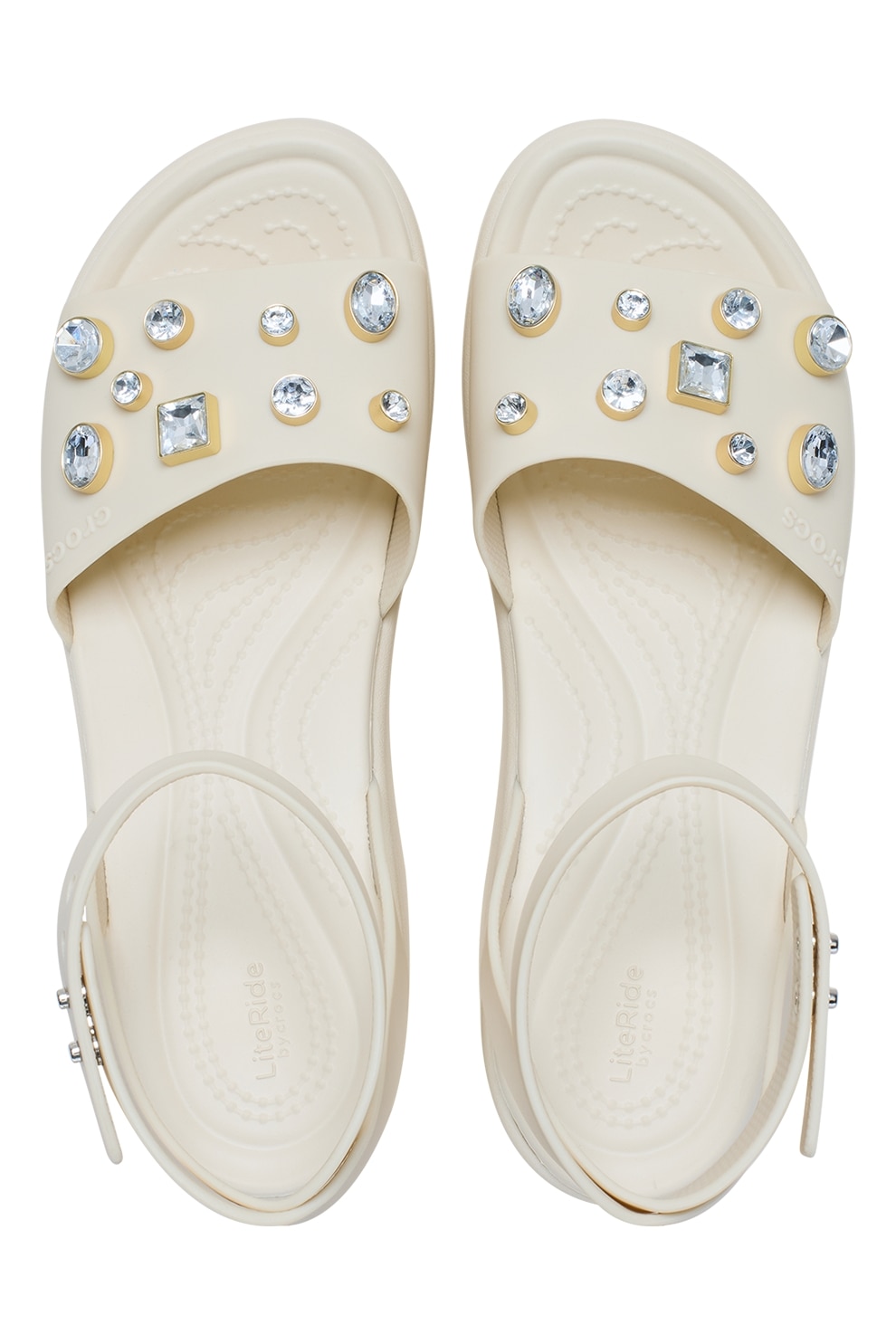 Crocs, Скосени сандали с декоративни камъни, Мръснобял, 37-38 - eMAG.bg